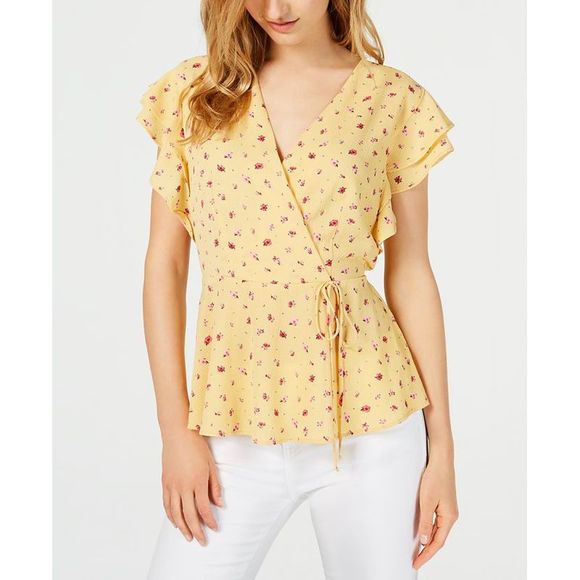 Monteau | Tops | Monteau Womens Ruffled Wrap Top Yellow Size Petite ...